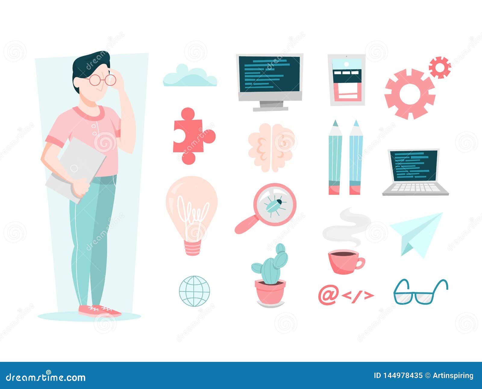 Programming Concept Idea Of Working On The Computer Stock Vector