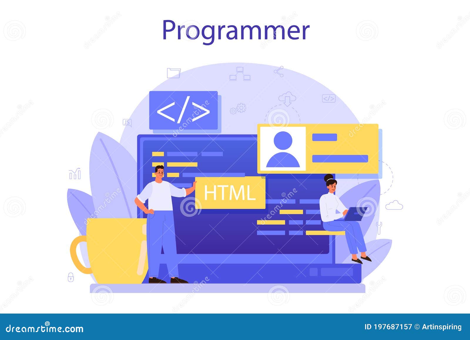 Programming Concept Idea Of Working On The Computer Coding Testing Stock Vector