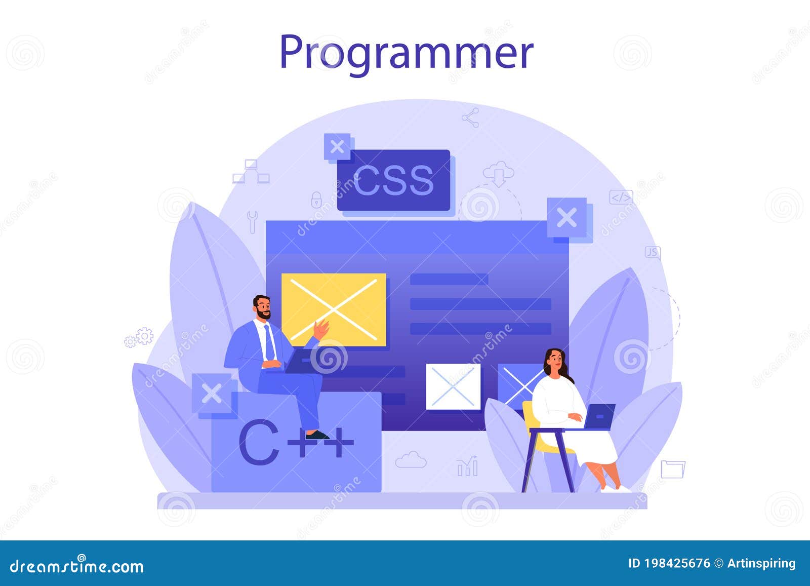 Programming Concept Idea Of Working On The Computer Coding Testing Stock Vector
