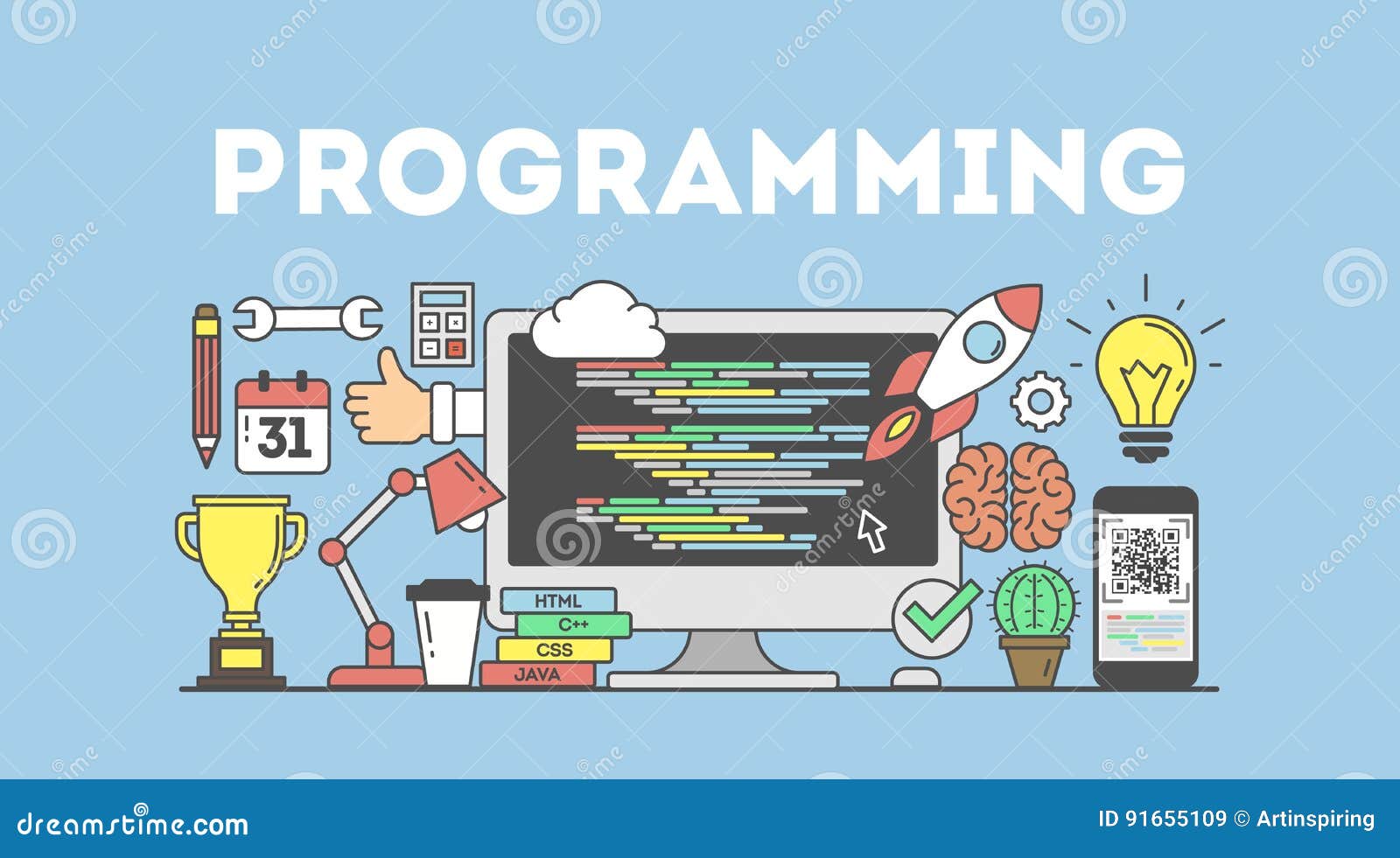 Programming Concept Illustration Stock Vector Illustration Of Happy