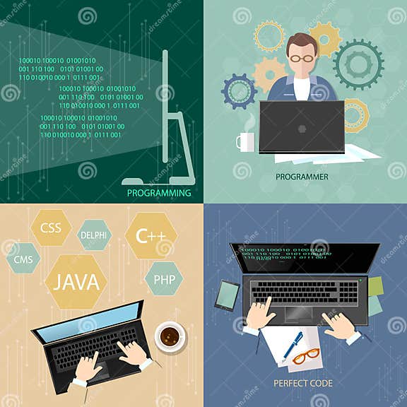 Programming Concept Process Coding Teamwork Desktop Programmers Stock 