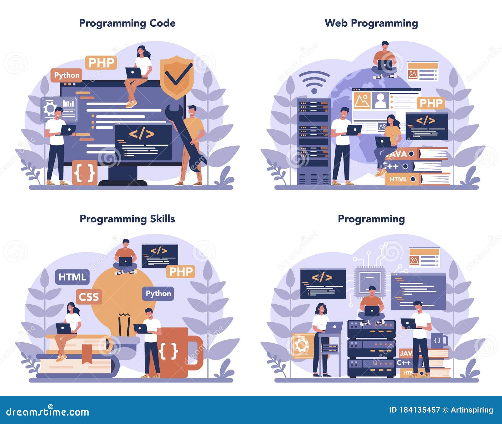 Programming Concept Set. Idea of Working on the Computer, Coding, Stock ... Programming Concept Set. Idea of Working on the Computer, Coding, Stock ...