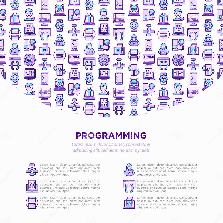 Programming Concept With Thin Line Icons Developer Code Algorithm Technical Support Program