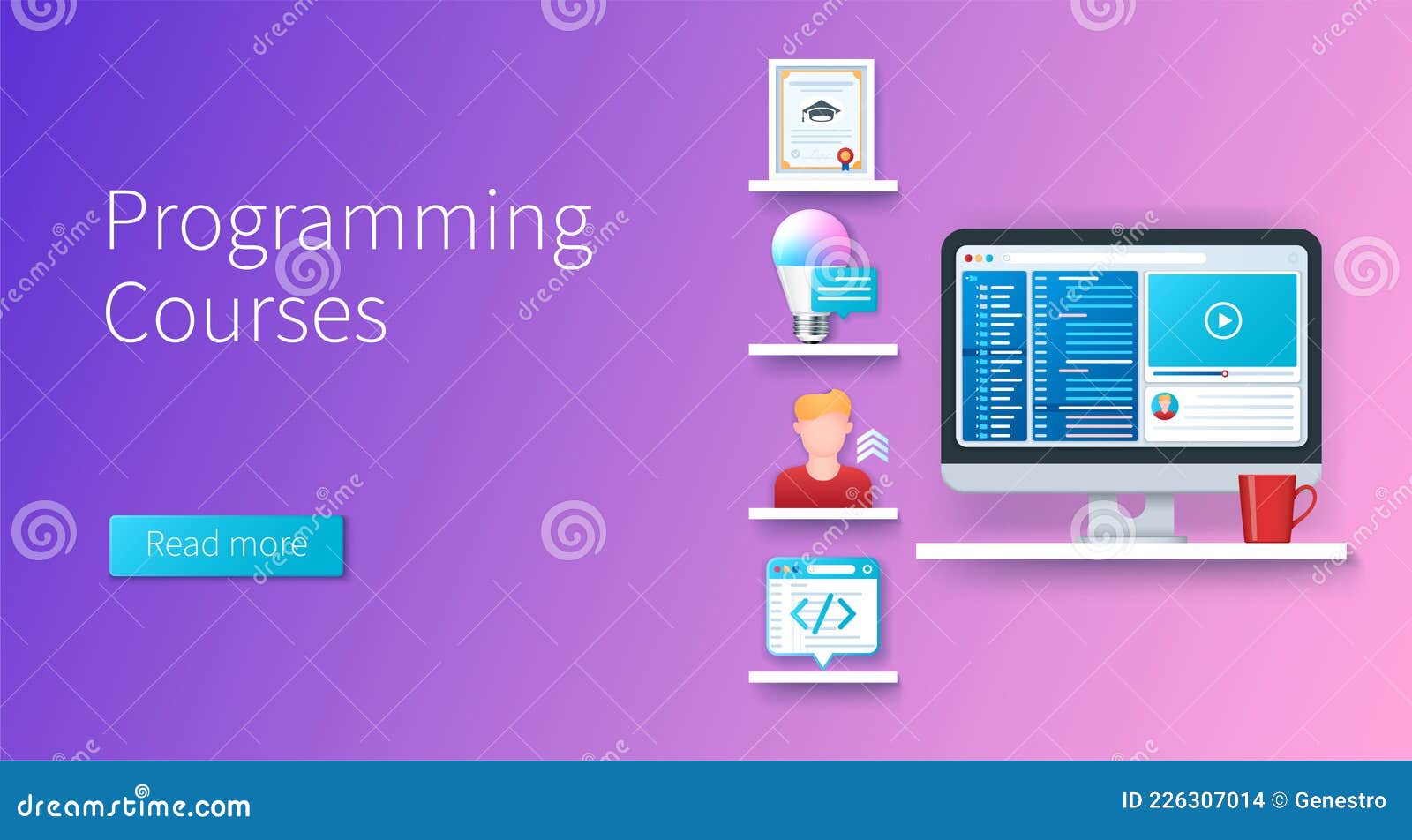 Programming Courses Banner in 3D Style Stock Vector - Illustration of ...