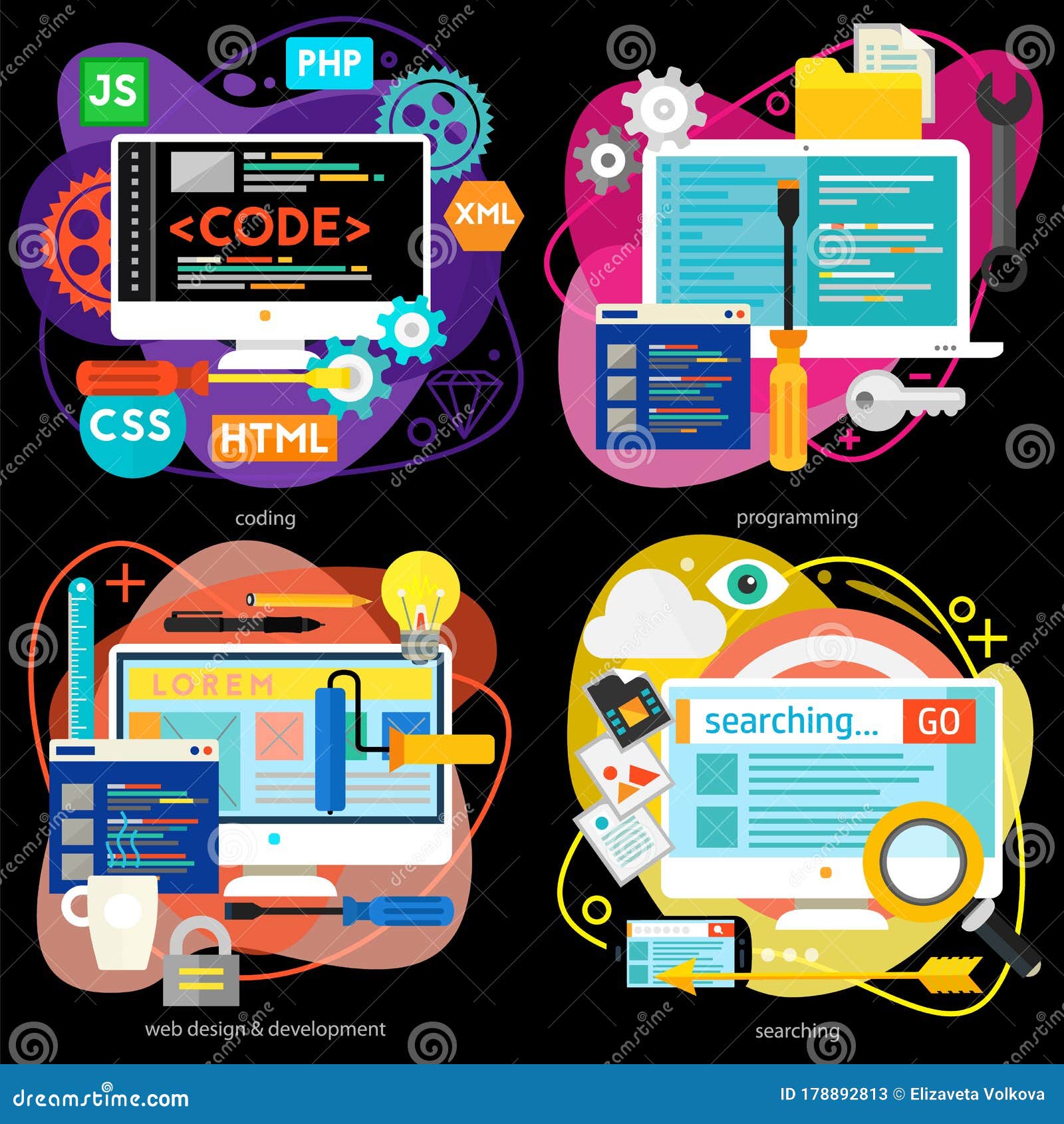 Programming And Development Analytics And Coding Concept Banners Stock