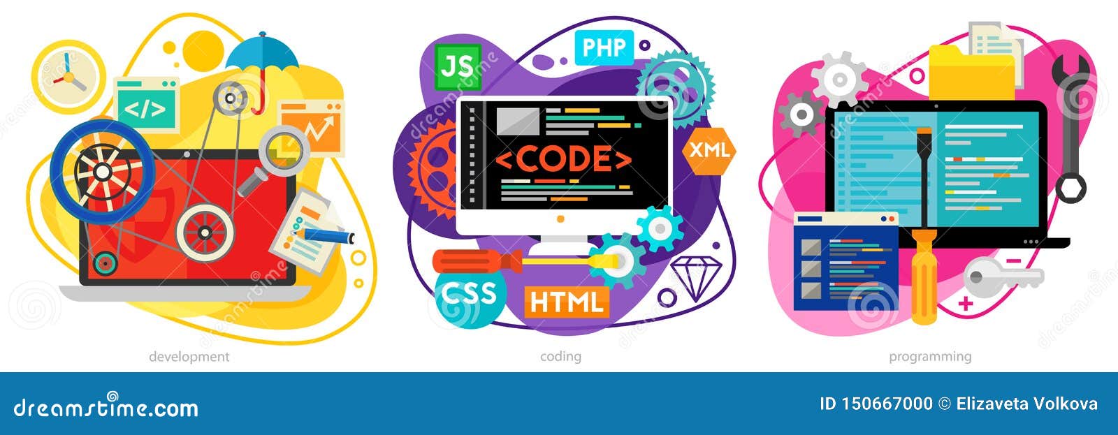 Programming Development And Coding Trendy Concept Banners Stock Vector