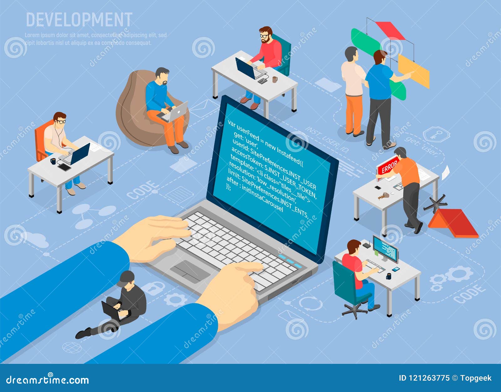 Programming Development Poster with Code in Laptop Stock Vector ...