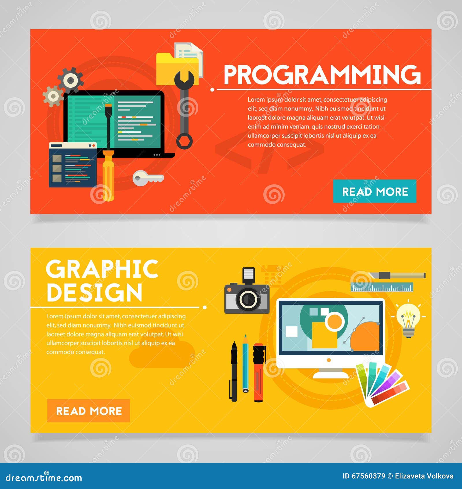Programming And Graphic Design Concept Banners Stock Vector