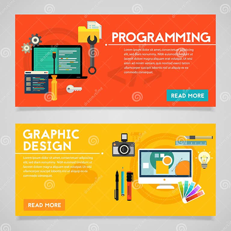 Programming and Graphic Design Concept Banners Stock Vector ...