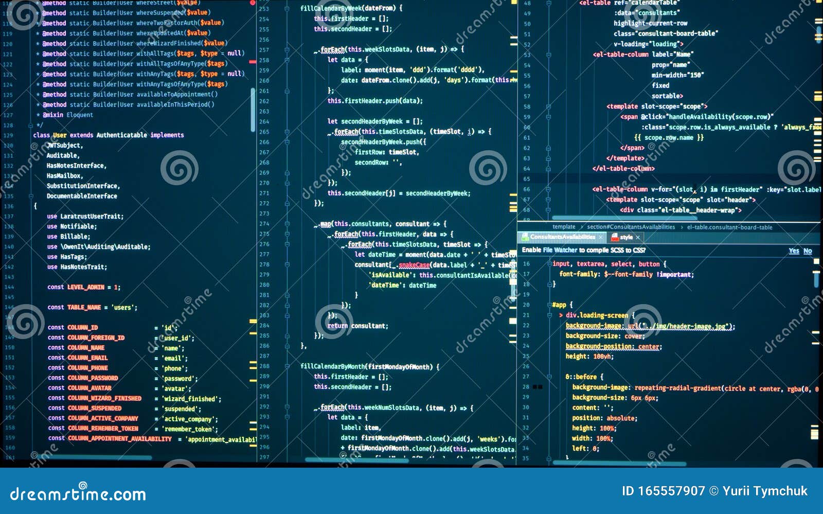 Programming With Html Php And Javascript Backend Source Code On Monitor Stock Image Image Of
