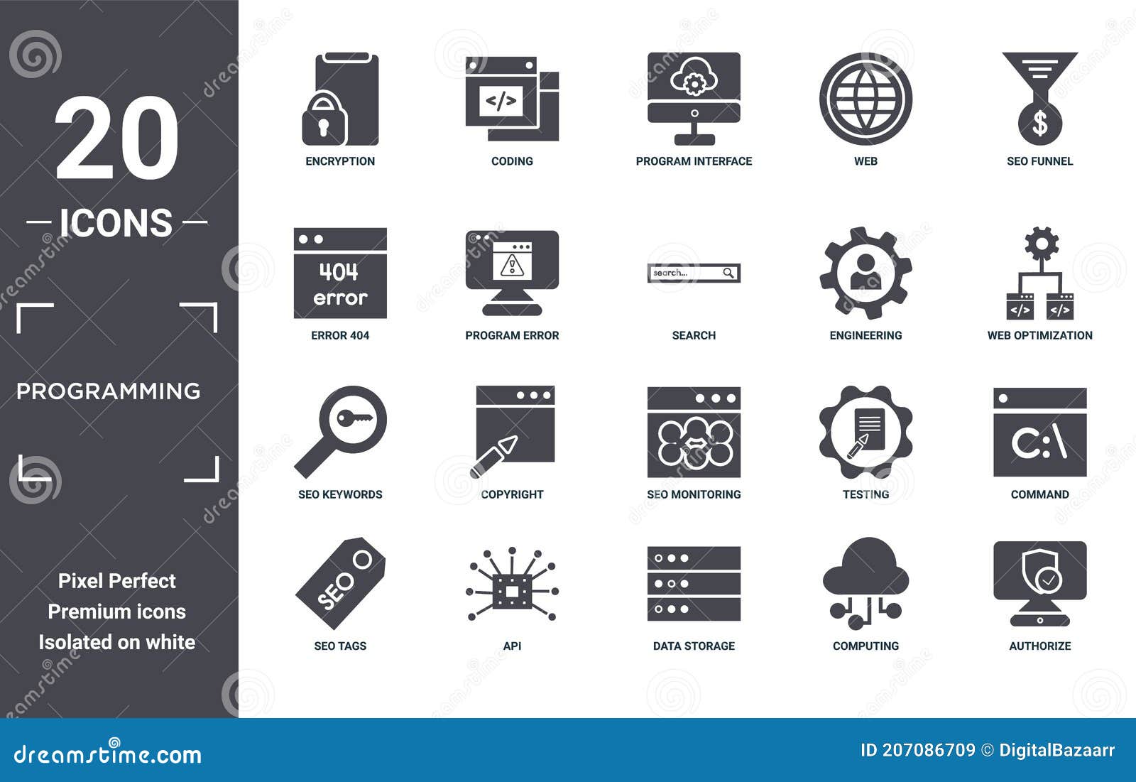 Programming Icon Set. Include Creative Elements As Encryption, Seo ...