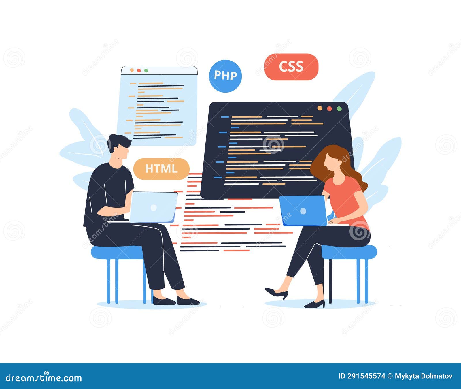 Programming Illustration Set Different Characters Working On Web And Application Development On