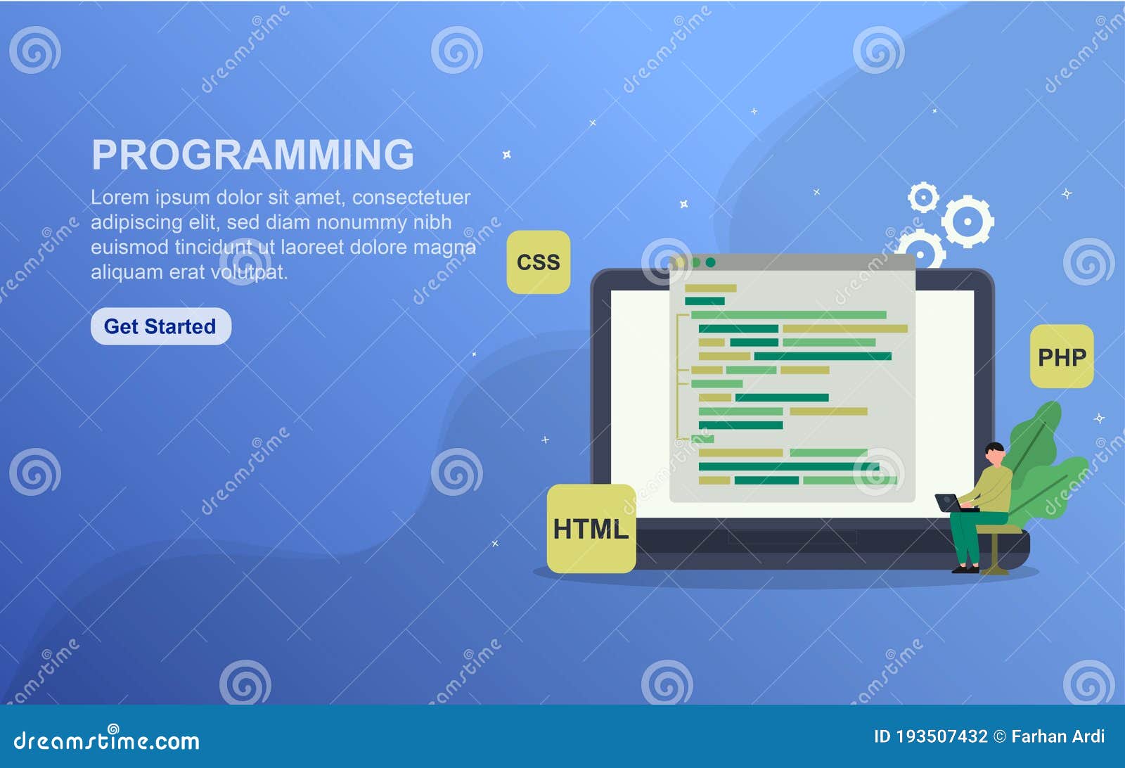 Programming Landing Page Design. PC With Program Code And Icons Java ...