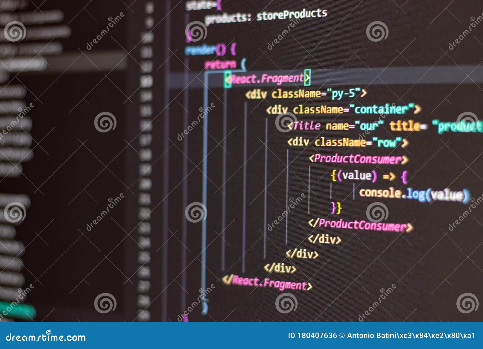 Javascript React Code. Software Source Code. Programming Code On Computer Screen.Technology ...