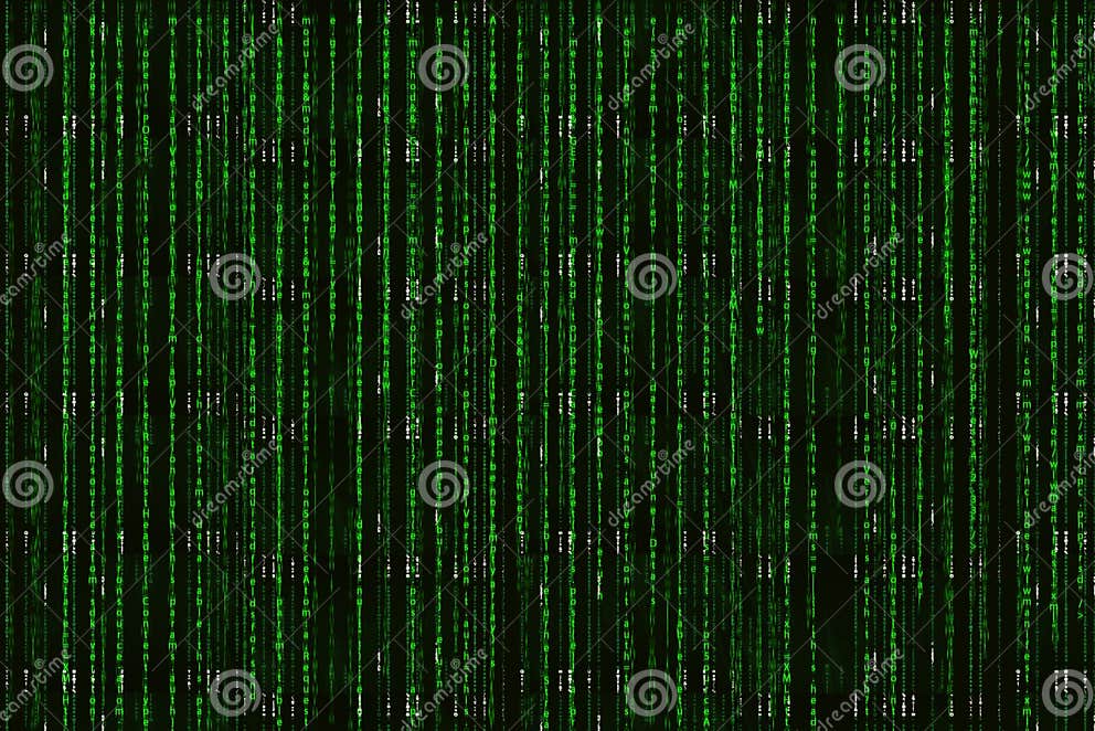 Programming Language Encoded Rain of Letters and Numbers in the Html Language Matrix Symbols and ...