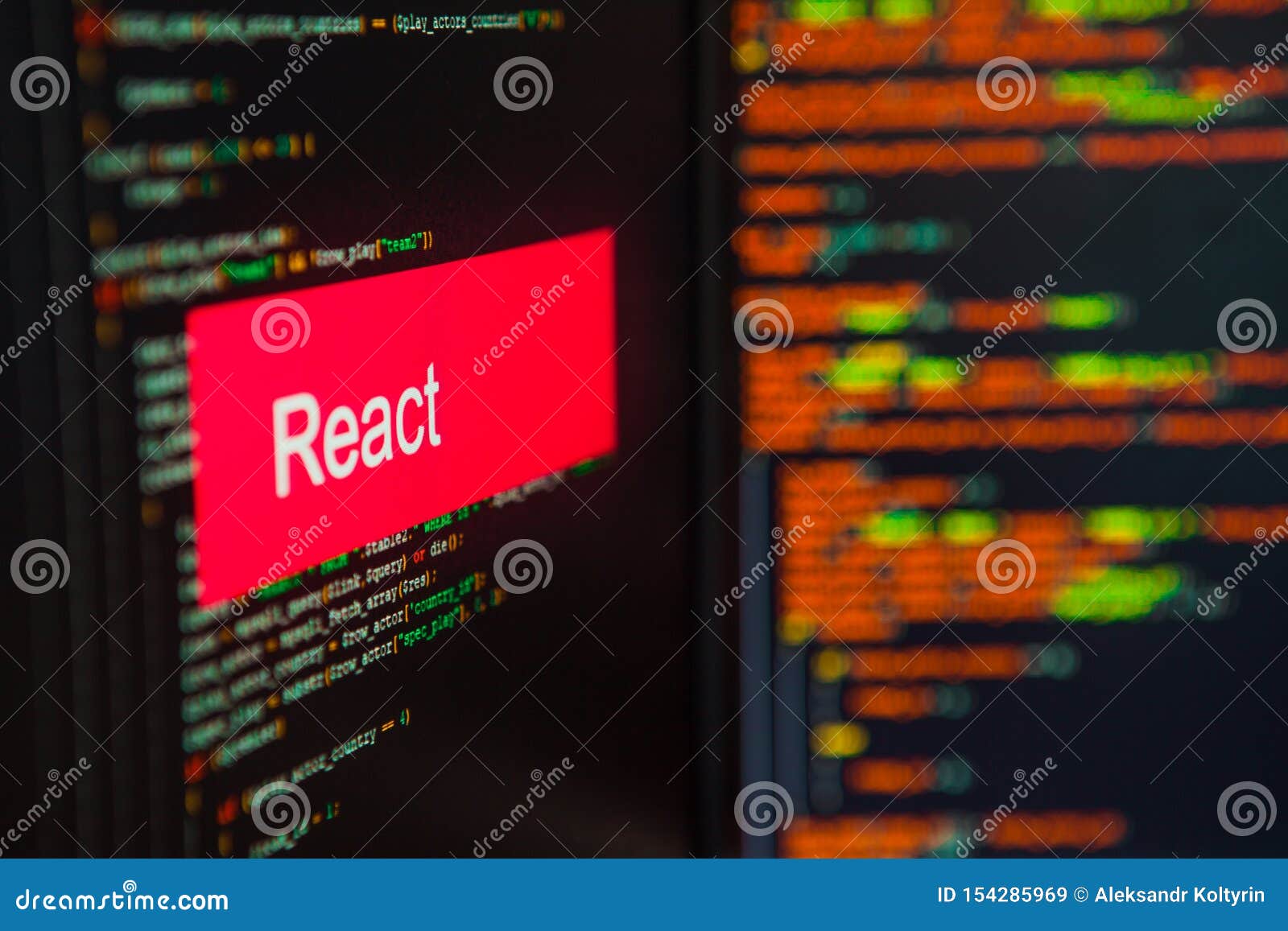 Programming Language React Inscription On The Background Of Computer Code Stock Image Image
