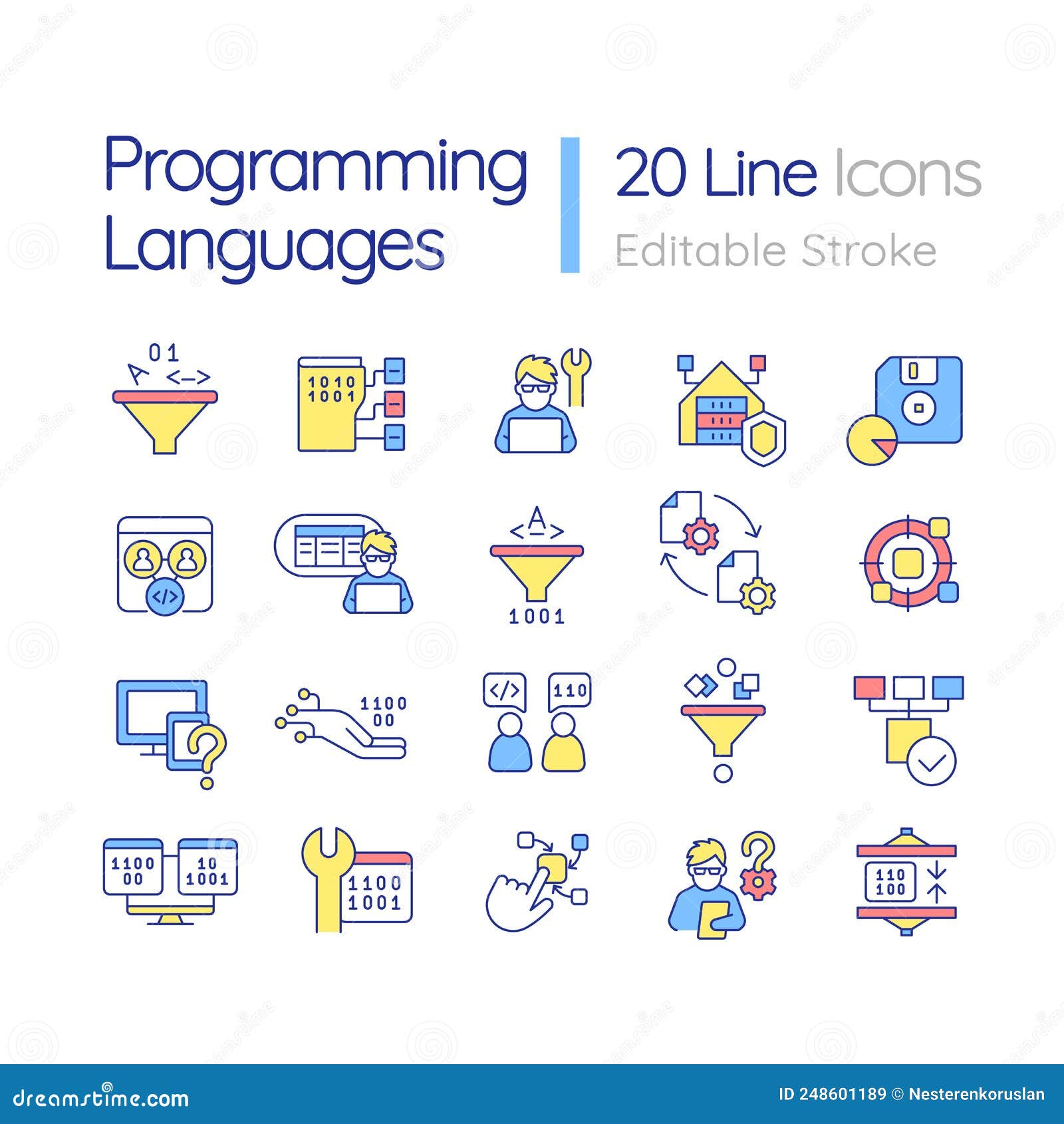 Programming Languages RGB Color Icons Set Stock Vector - Illustration ...