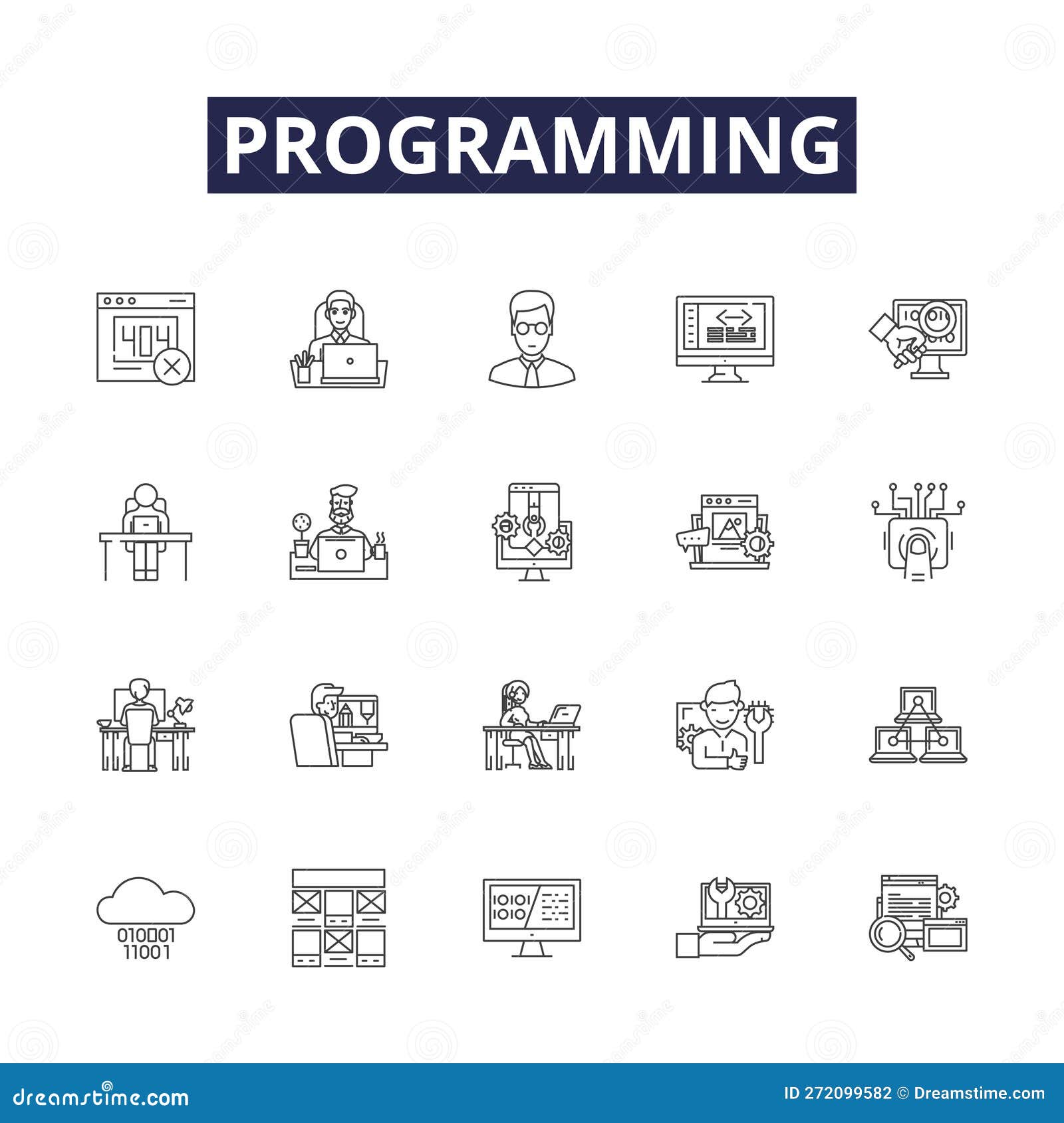 Programming Line Vector Icons And Signs Scripting Compiling Algorithm Debugging Structuring