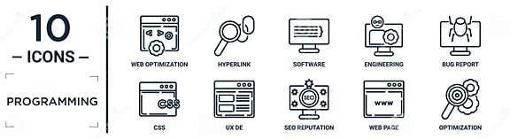 Programming Linear Icon Set. Includes Thin Line Web Optimization ...