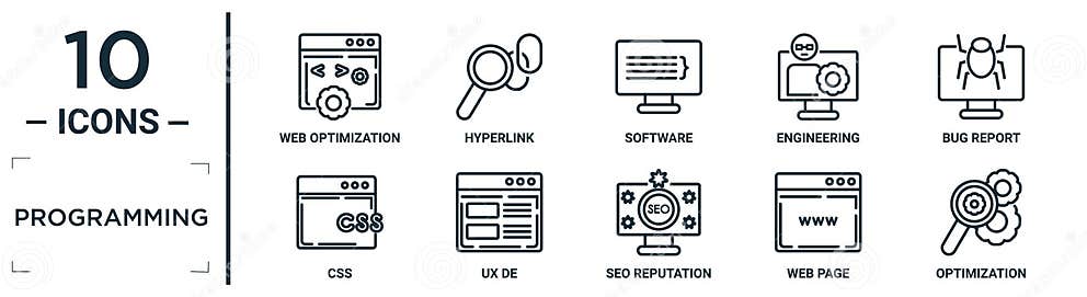 Programming Linear Icon Set Includes Thin Line Web Optimization Software Bug Report Ux De