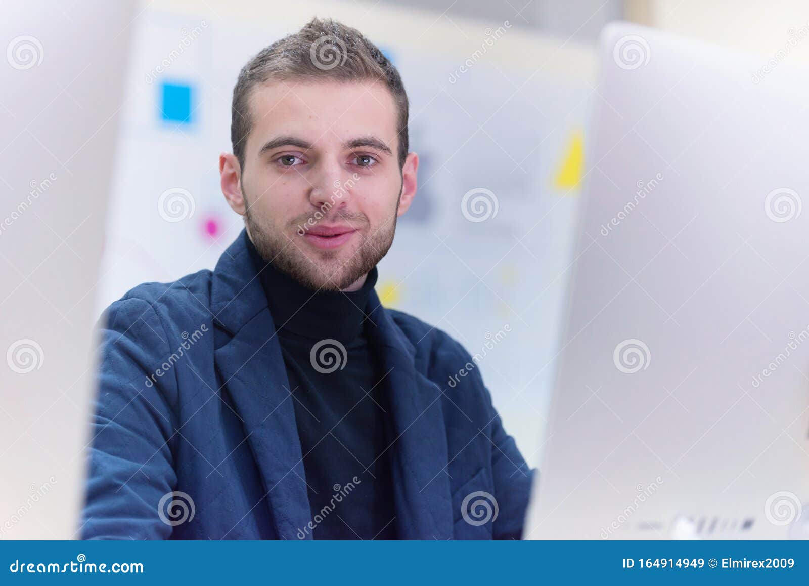 Programming. Man Working on Computer in it Office, Sitting at Desk ...