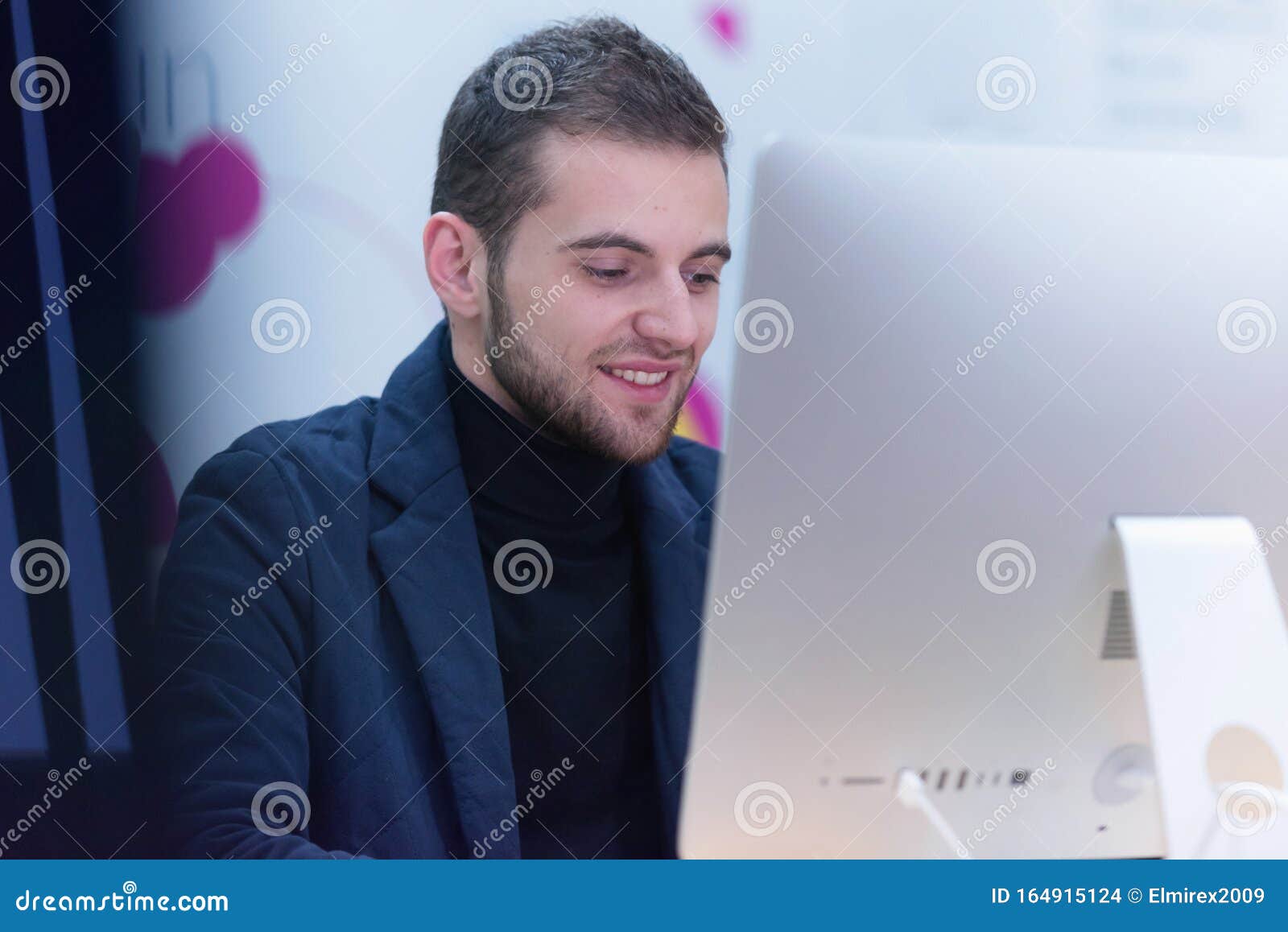 Programming. Man Working on Computer in it Office, Sitting at Desk ...