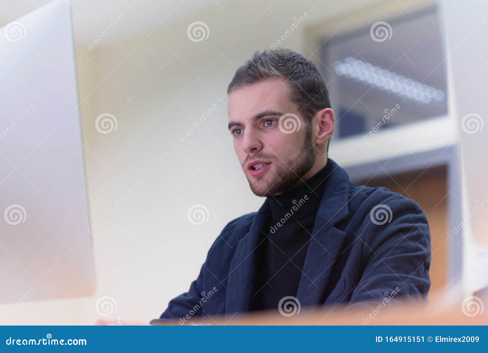 Programming. Man Working on Computer in it Office, Sitting at Desk Writing Codes Stock Image ...