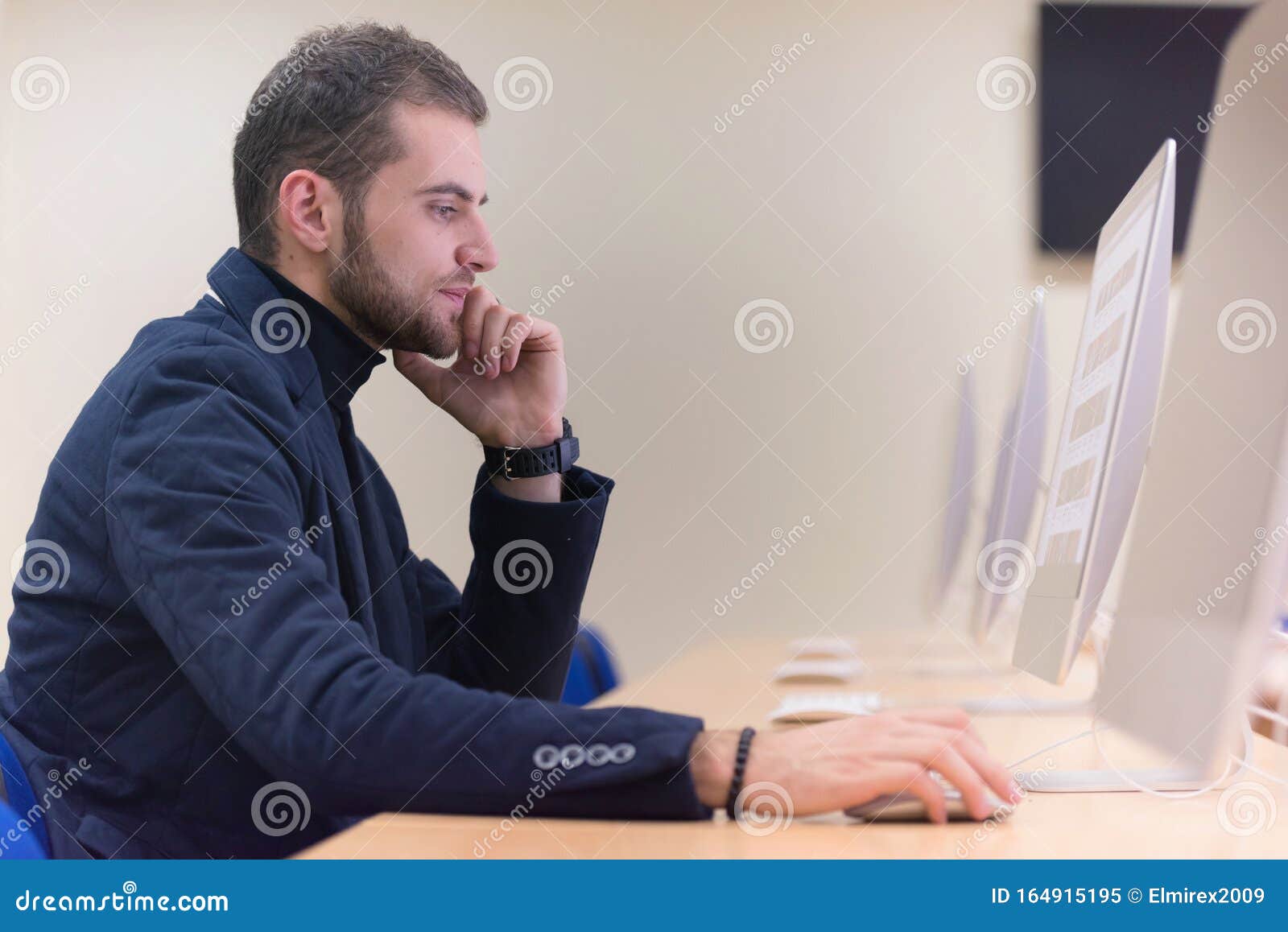 Programming. Man Working on Computer in it Office, Sitting at Desk ...