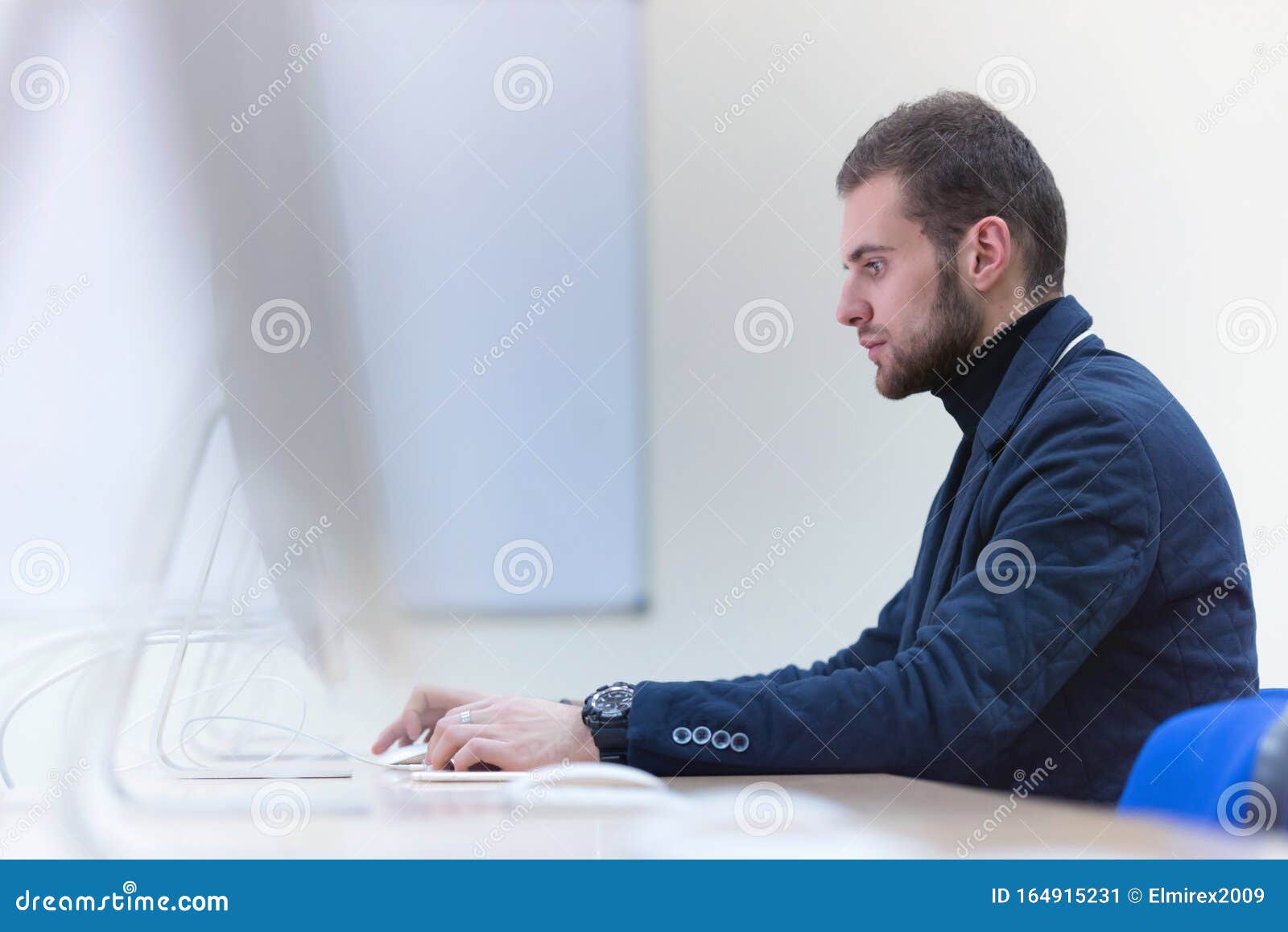 Programming. Man Working on Computer in it Office, Sitting at Desk Writing Codes Stock Image ...