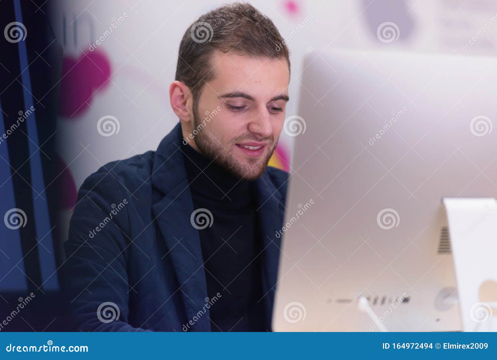 Programming. Man Working on Computer in it Office, Sitting at Desk ...