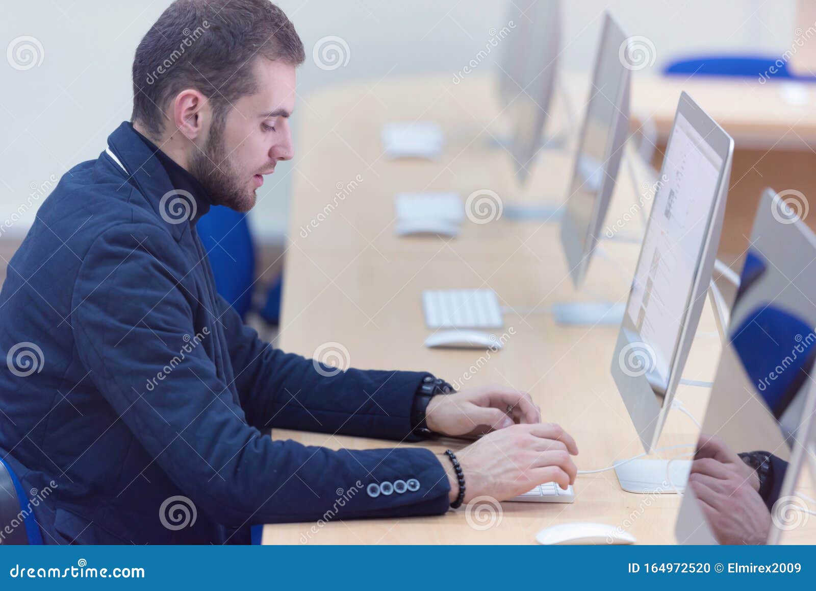 Programming. Man Working on Computer in it Office, Sitting at Desk ...