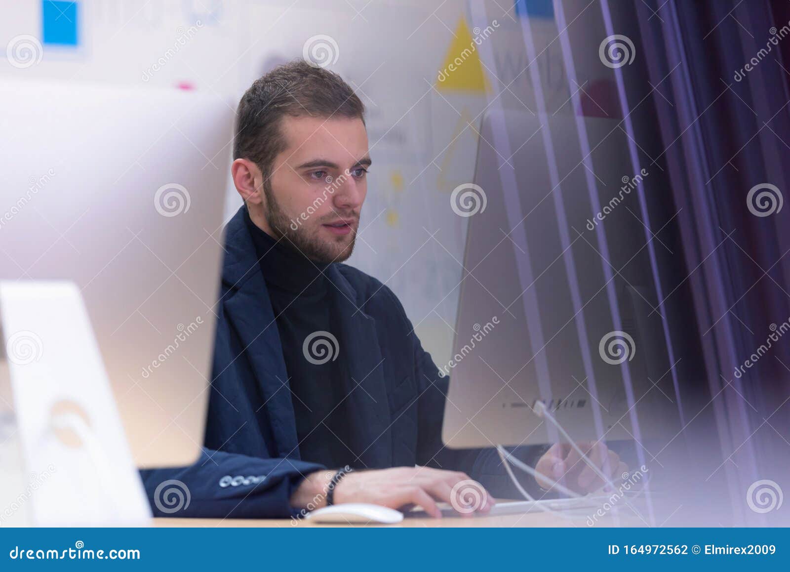 Programming. Man Working on Computer in it Office, Sitting at Desk Writing Codes Stock Photo ...