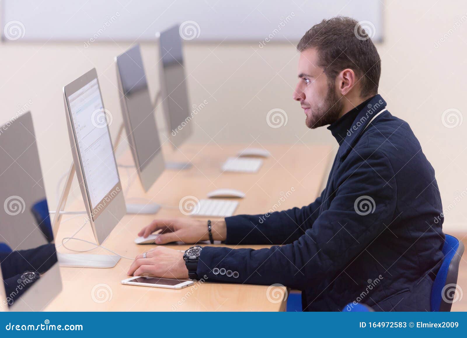 Programming. Man Working on Computer in it Office, Sitting at Desk ...