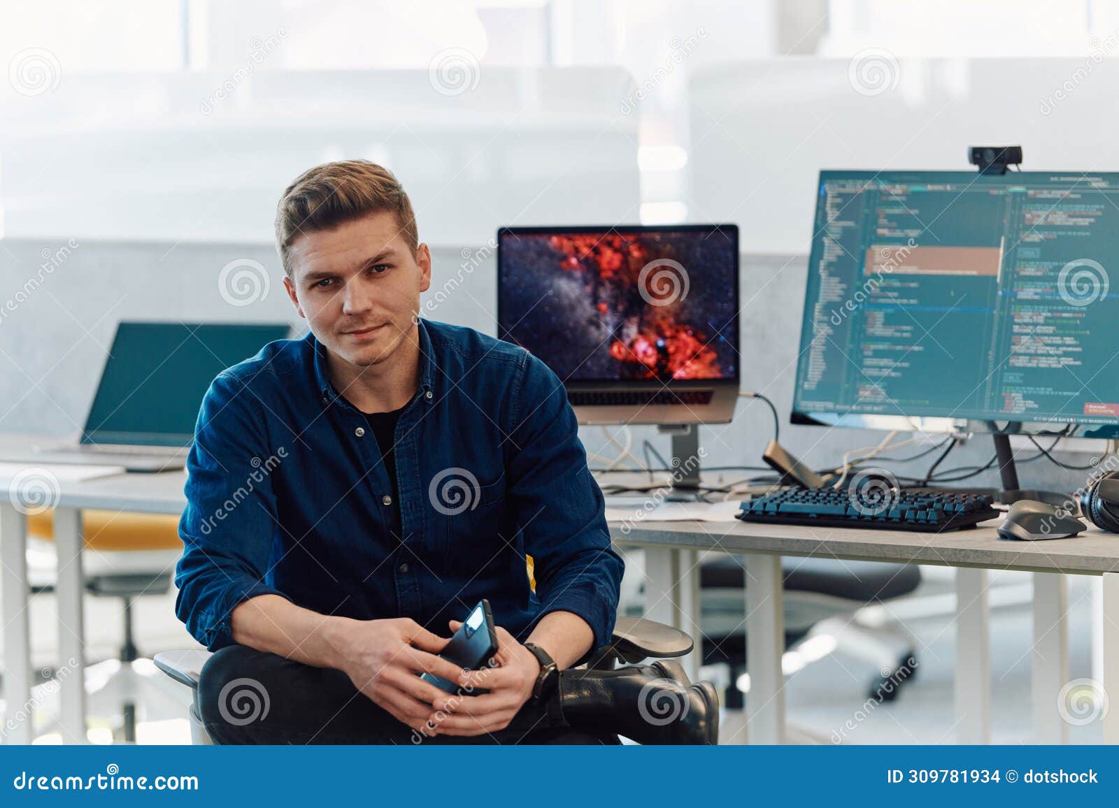Programming. Man Working on Computer in it Office, Sitting at Desk Writing Codes Stock Photo ...