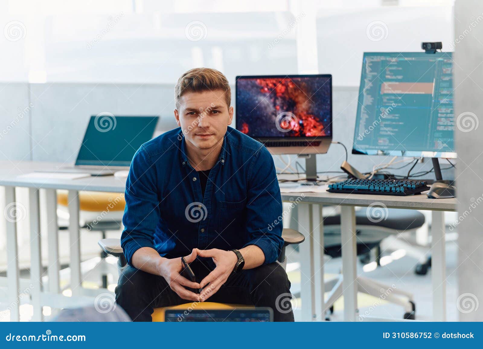 Programming. Man Working on Computer in it Office, Sitting at Desk Writing Codes Stock Photo ...