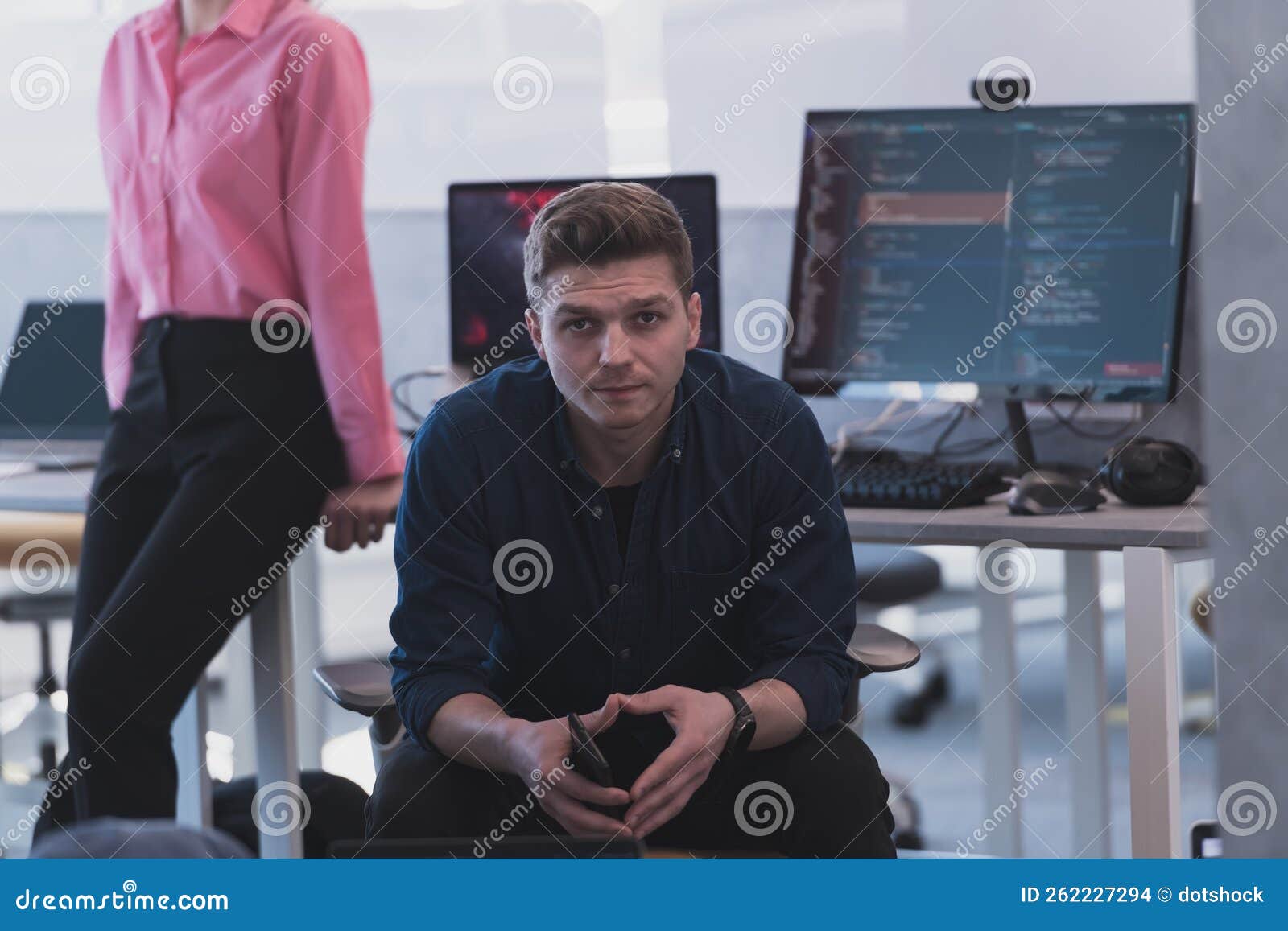 Programming. Man Working on Computer in it Office, Sitting at Desk ...