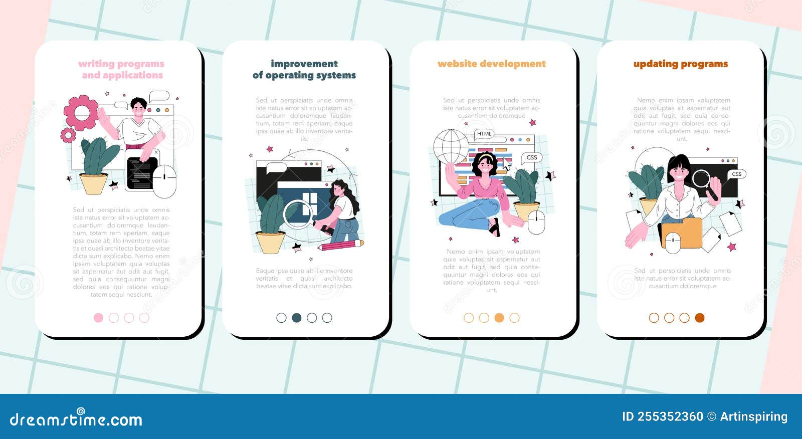 Programming Mobile Application Banner Set Idea Of Coding Testing And Writing Stock Vector
