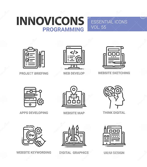 Programming - Modern Vector Line Design Icons Set. Stock Vector ...