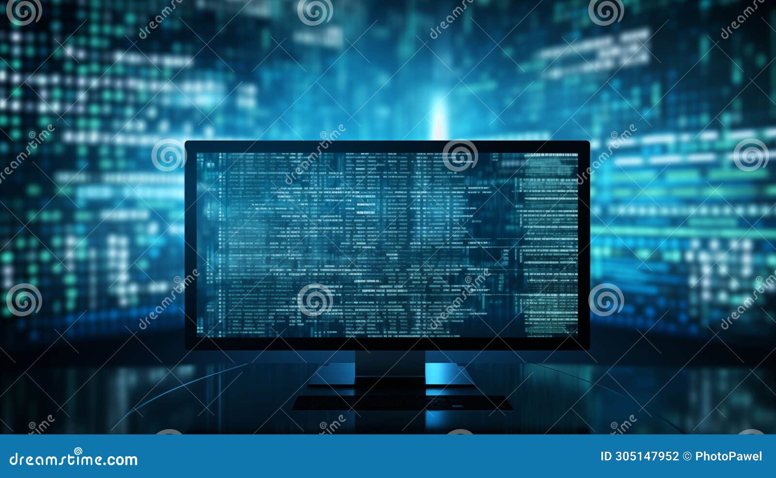 Programming Monitor Blue Screen. Coding Background Stock Illustration ...