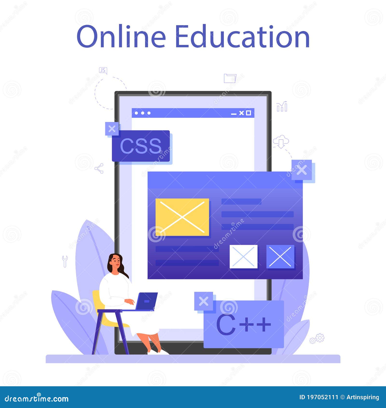 Programming Online Service Or Platform Idea Of Working On The Computer Stock Vector