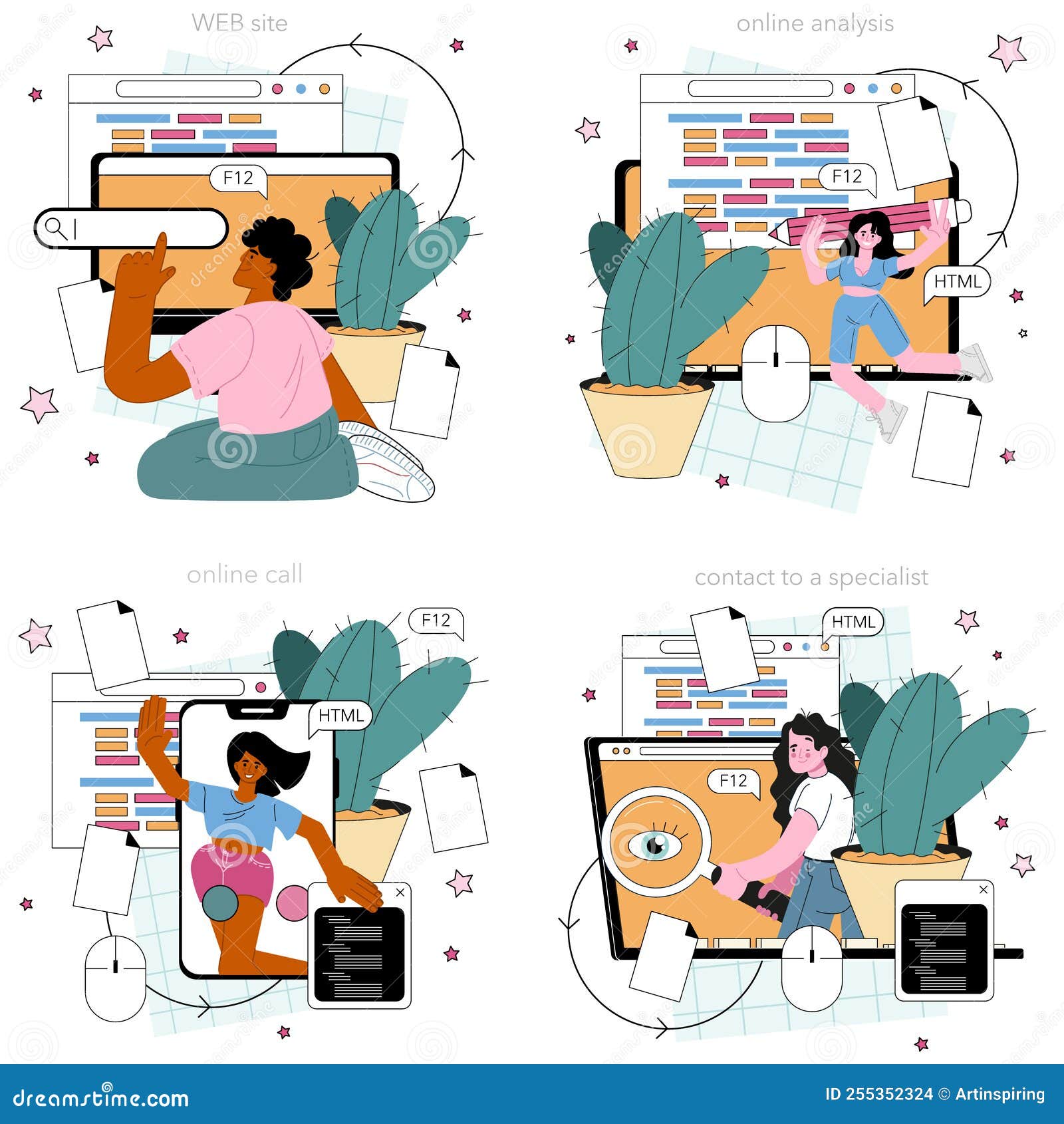 Programming Online Service Or Platform Set Idea Of Coding Testing Stock Vector Illustration