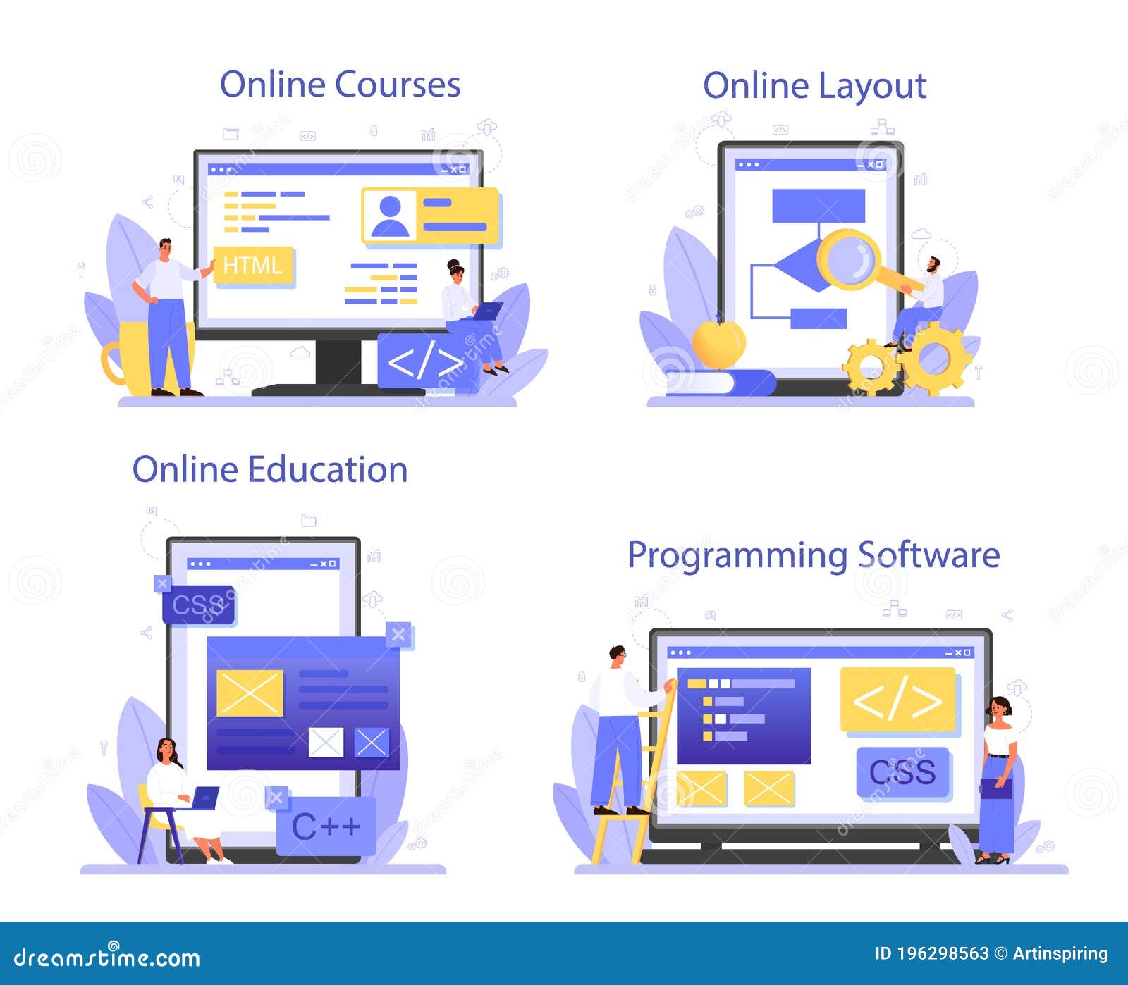 Programming Online Service Or Platform Set Idea Of Working On The Computer Stock Vector