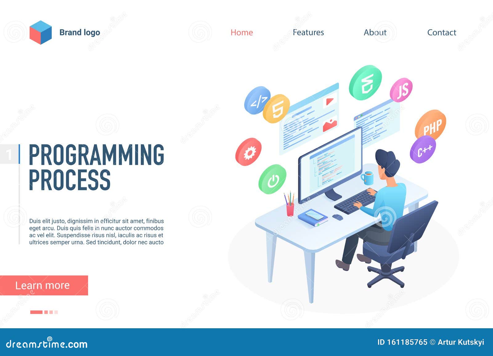 Programming Process Landing Page Vector Template Stock Vector Illustration Of Isometric