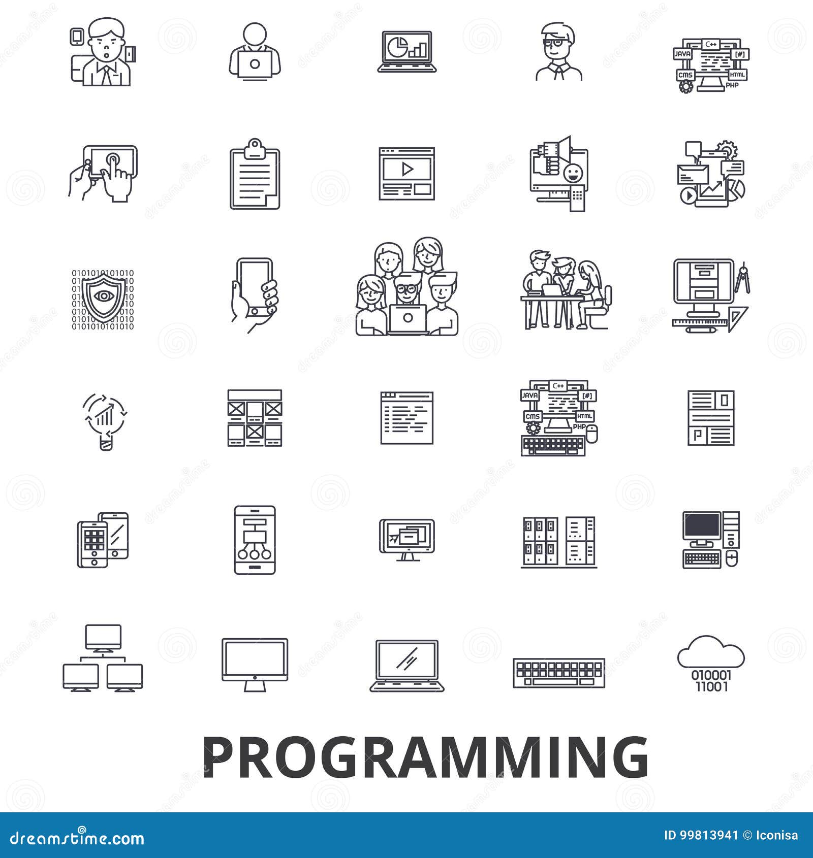Programming Programmer Code Computer Software Development Application Line Icons Editable