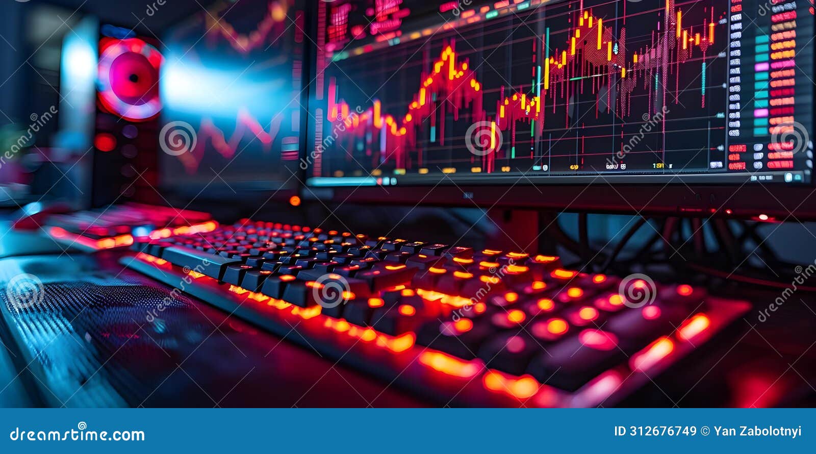 Programming with Red Backlit Keyboard and Data Display on Monitor ...