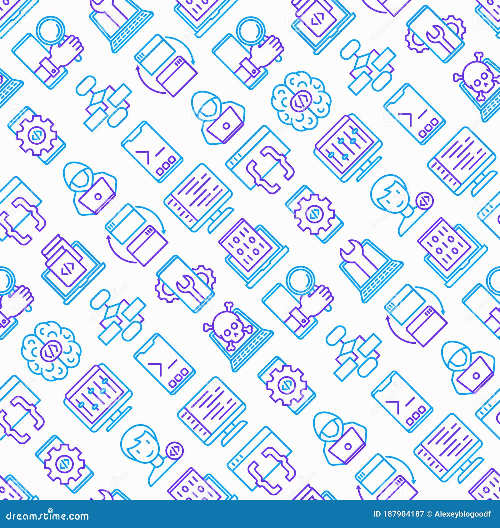 Programming Seamless Pattern With Thin Line Icons Developer Code Algorithm Technical Support