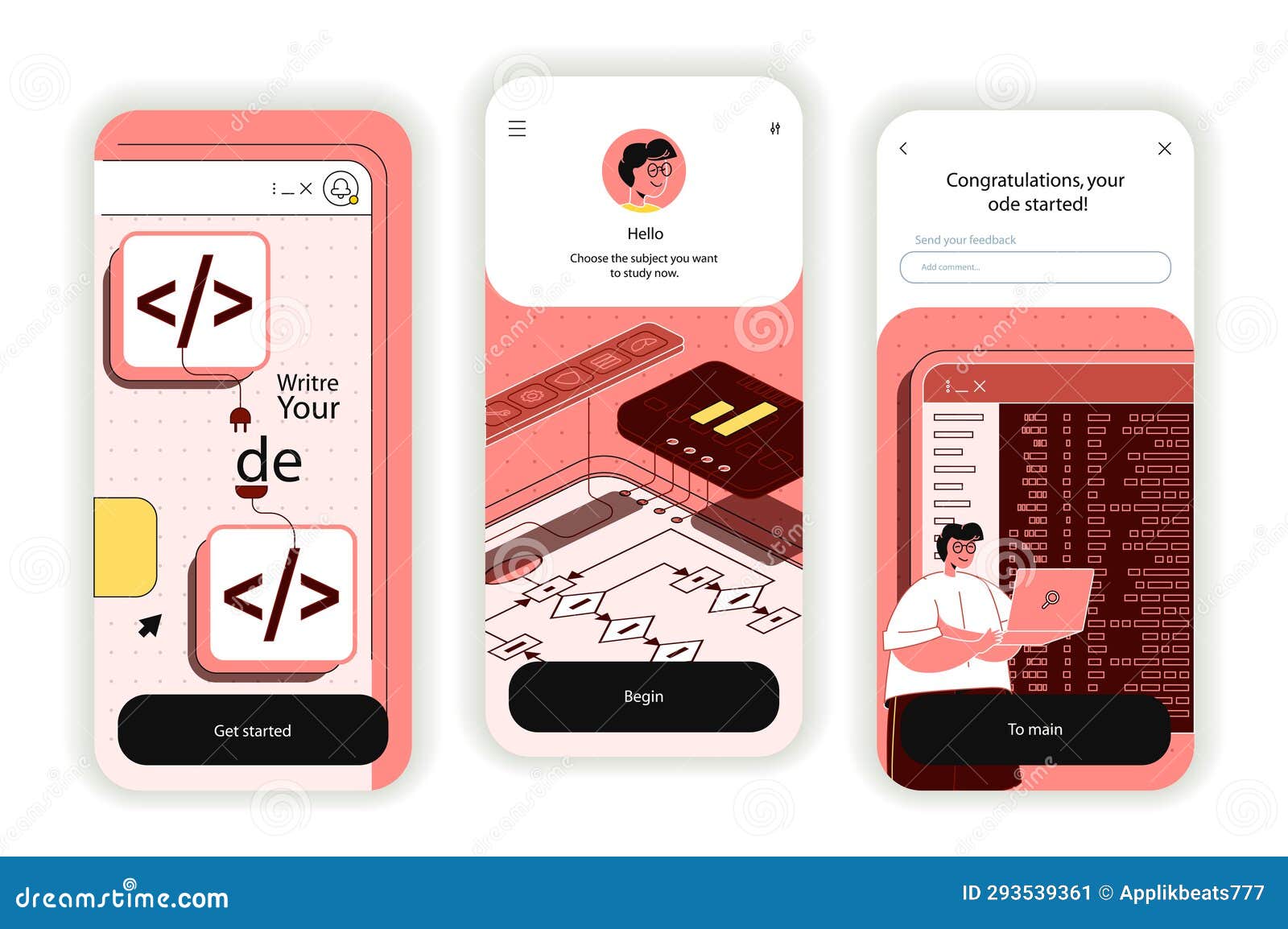 Programming Software Concept Onboarding Screens. Program Development, Coding, Engineering and ...