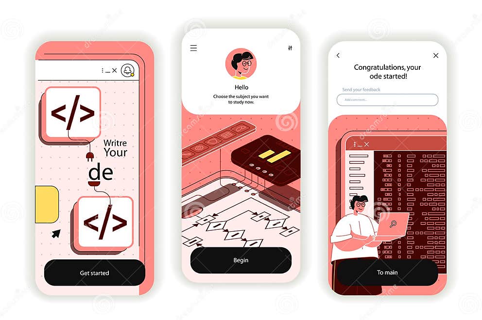 Programming Software Concept Onboarding Screens. UI, UX, GUI User ...