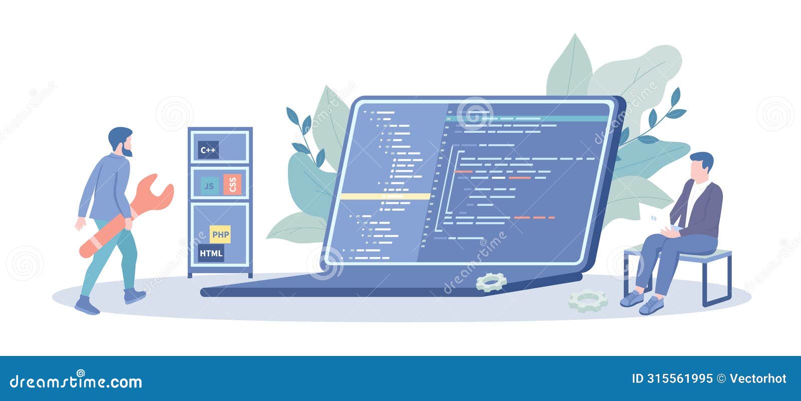 Programming Software. Developer Team Working with Programming Code on Laptop. Backend ...