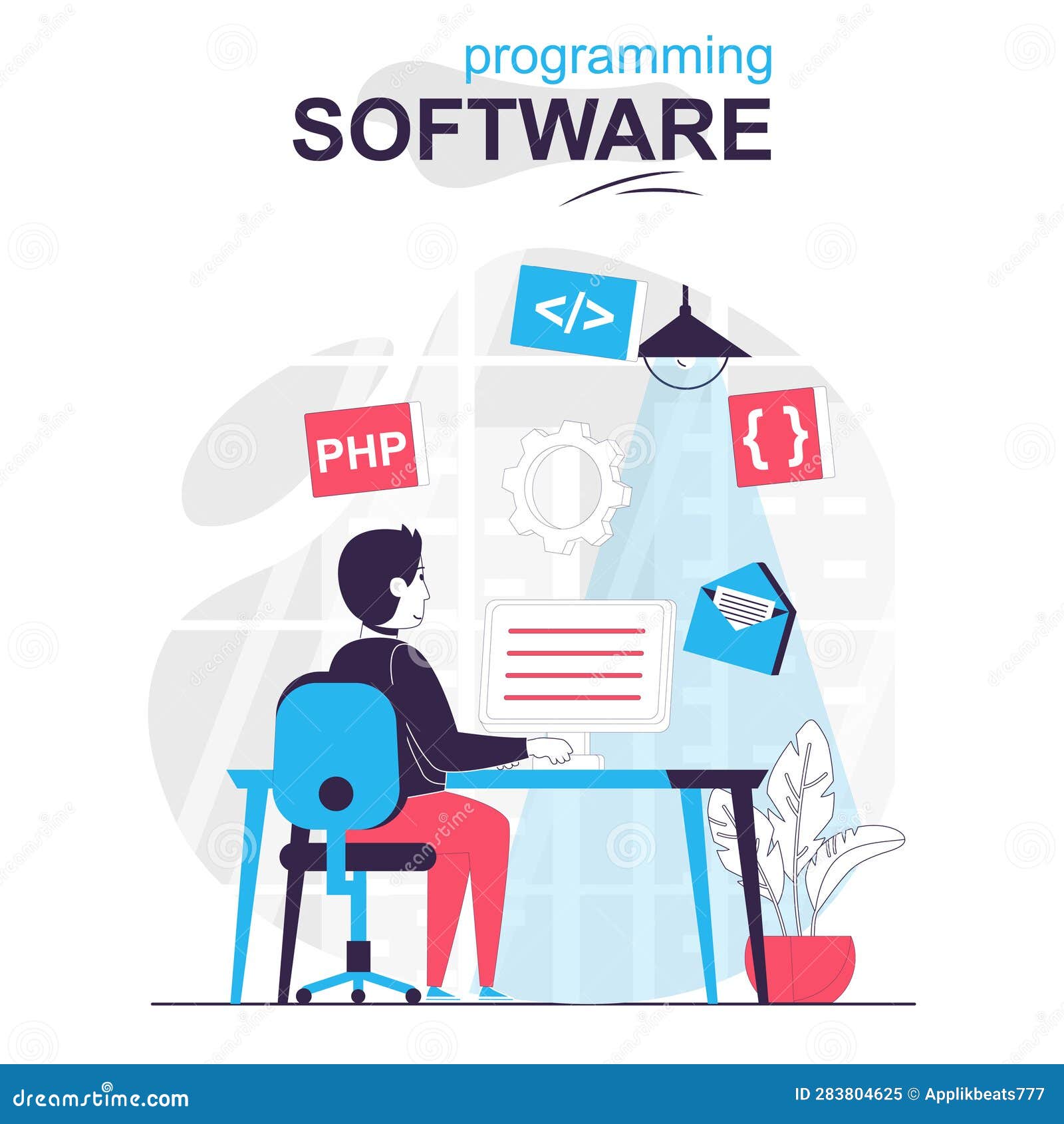 Programming Software Isolated Cartoon Concept. Developer Programs in ...